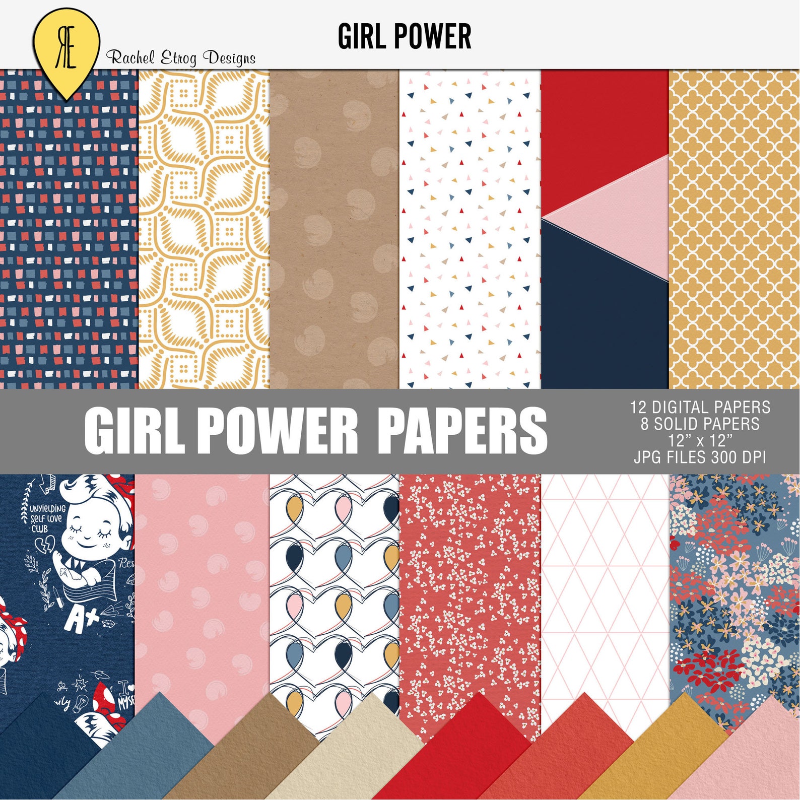 Girl Power Printable Digital Paper Pack, Printable Girly Papers ...