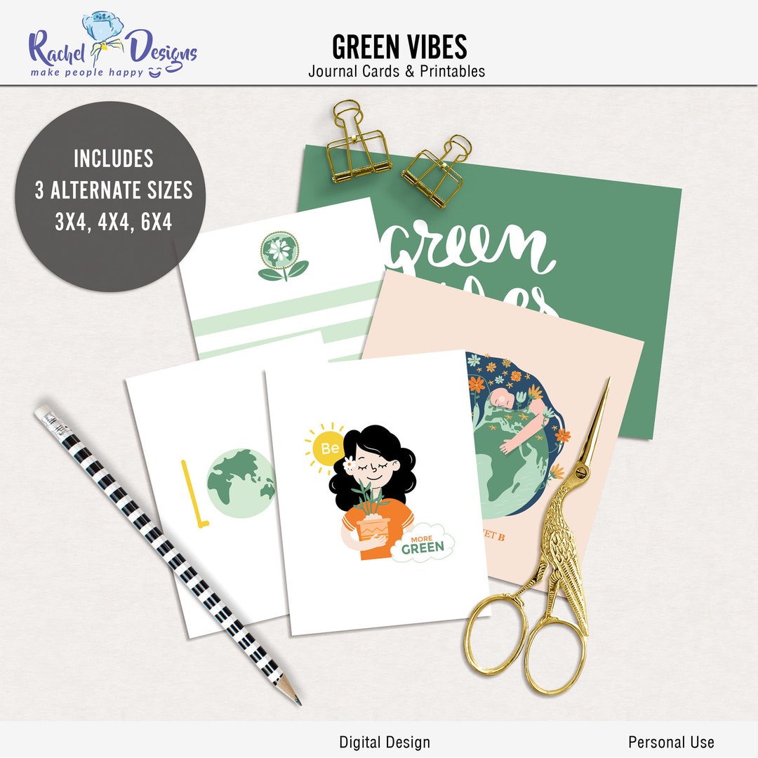 Green Vibes Printable Digital Pocket Cards, Digital Planet Journal ...