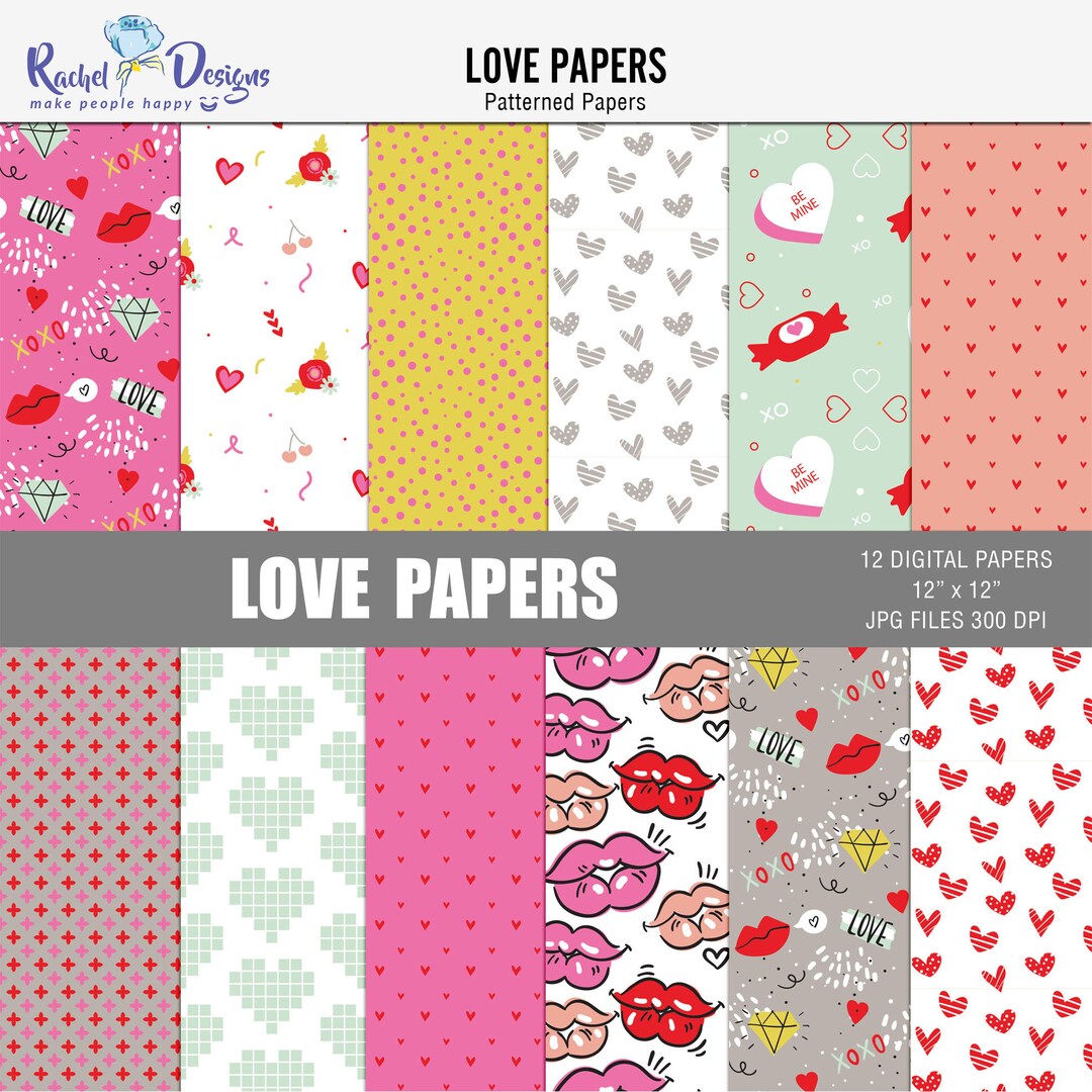 Valentine's Digital Paper Pack, Printable Love Digital Paper, Love ...