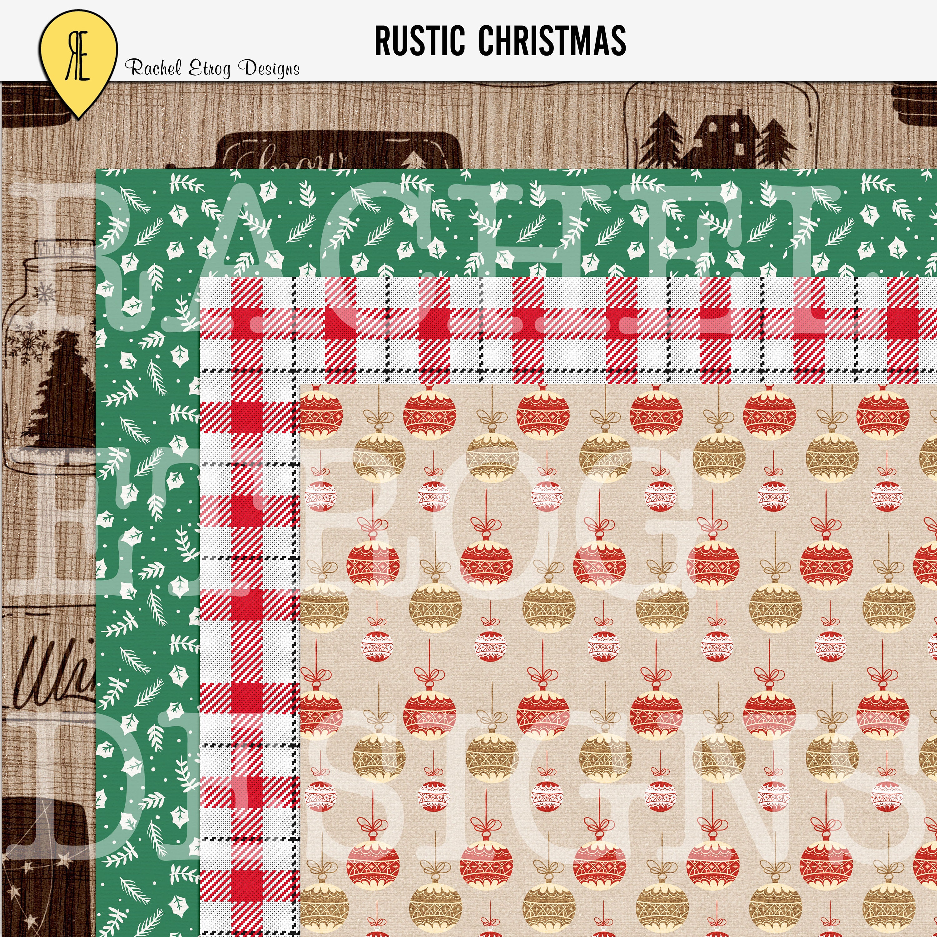Christmas Paper Pack, Digital Rustic Pattern, Rustic Christmas Paper ...