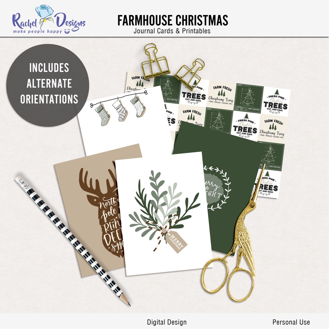 Farmhouse Christmas Digital Journal Cards, Christmas Digital Project ...