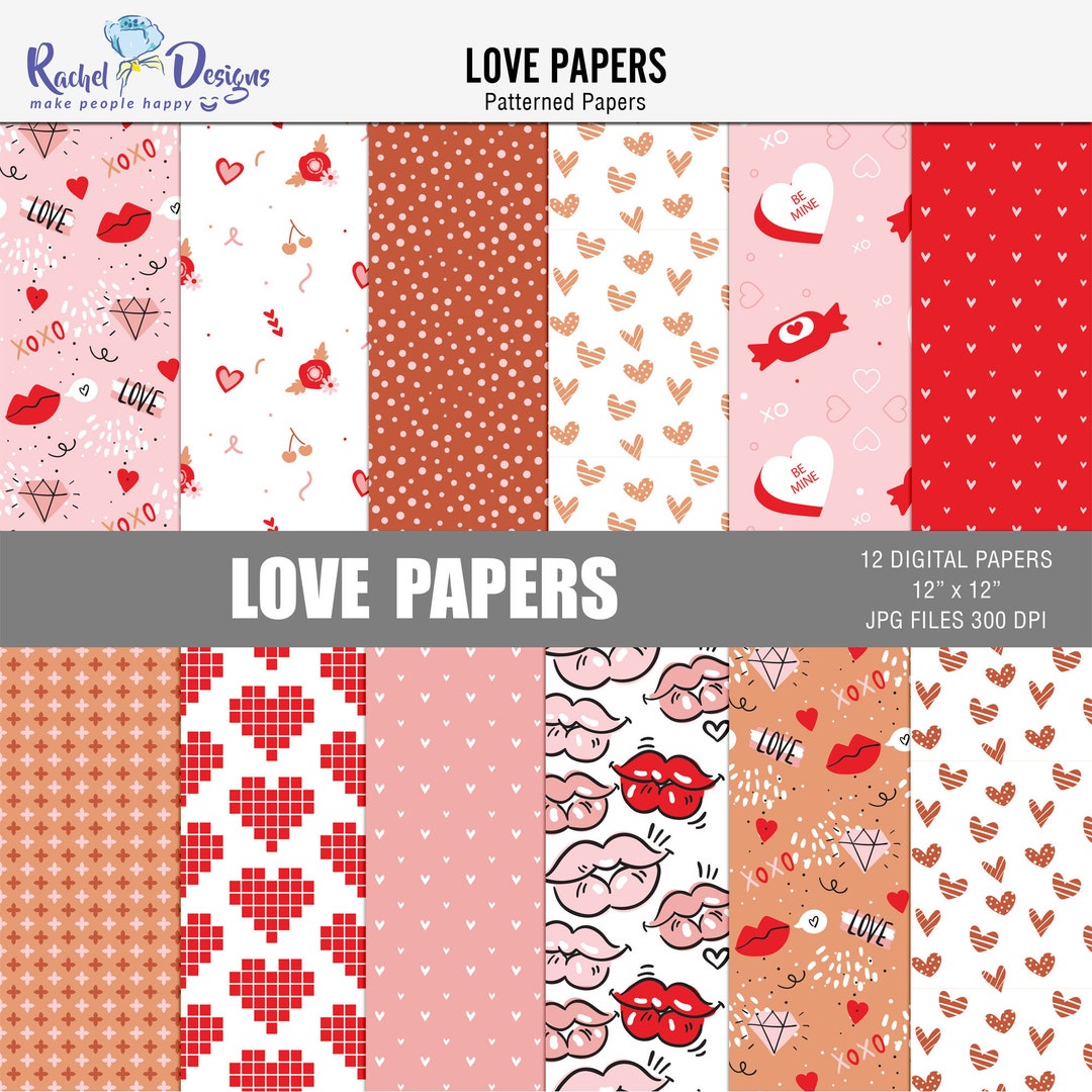 Valentine's Digital Paper Pack, Printable Love Digital Paper, Love ...
