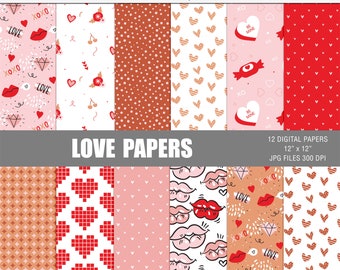 Hearts Digital Paper Red and Pink Valentine's Day - Etsy