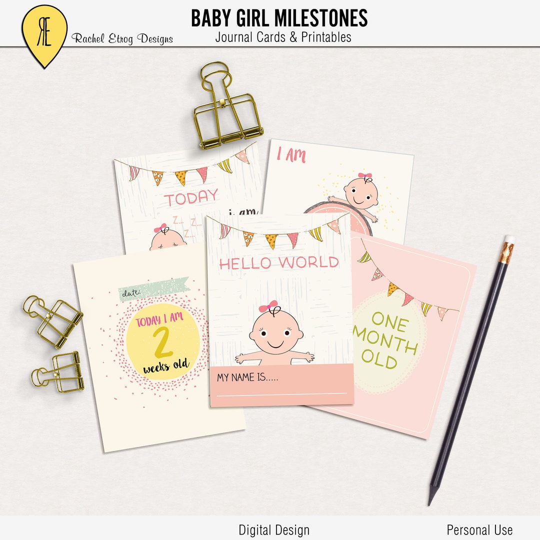 Baby Girl Printable Milestones Project Life Cards, Baby Girl Journal ...