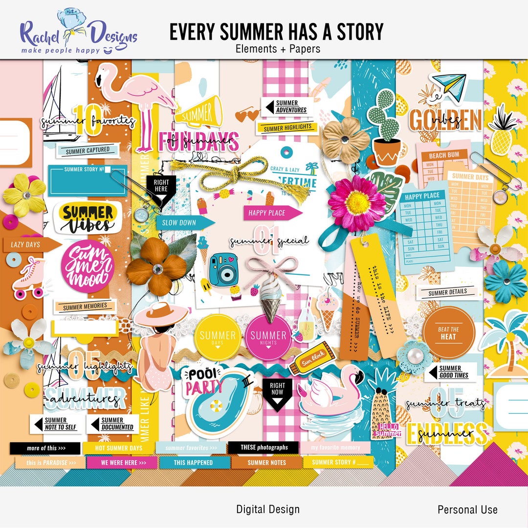 Every Summer Has A Story Digital Scrapbook Kit, Digital Summer Elements ...