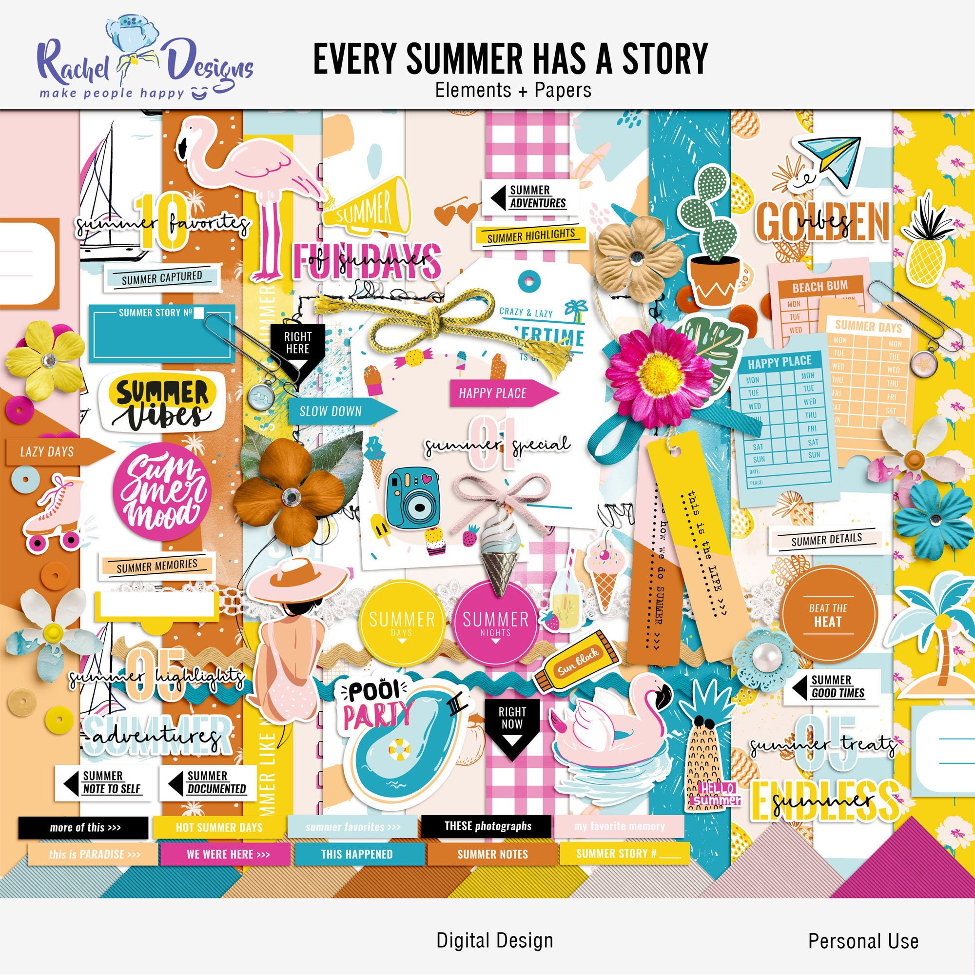 Every Summer Has A Story Digital Scrapbook Kit, Digital Summer Elements ...