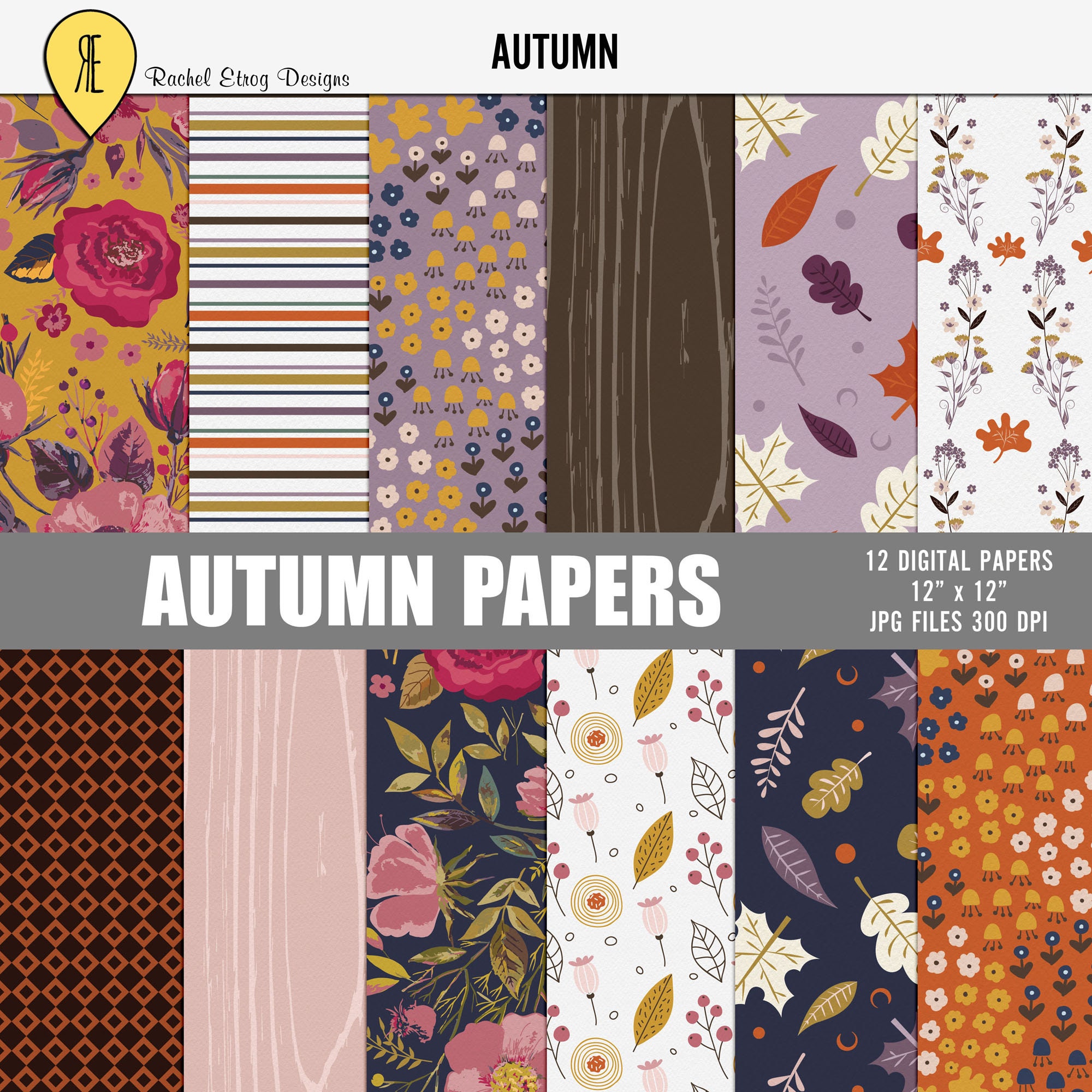Autumn Digital Paper Autumn Decoration Fall Digital - Etsy