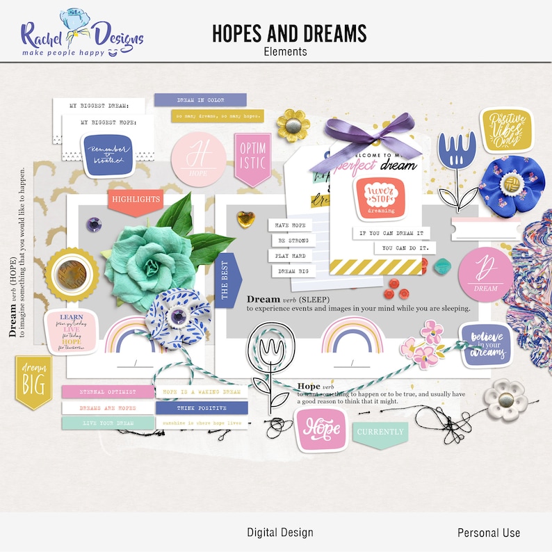 Hopes and Dreams Digital Elements Pack, Digital Scrapbooking Elements ...