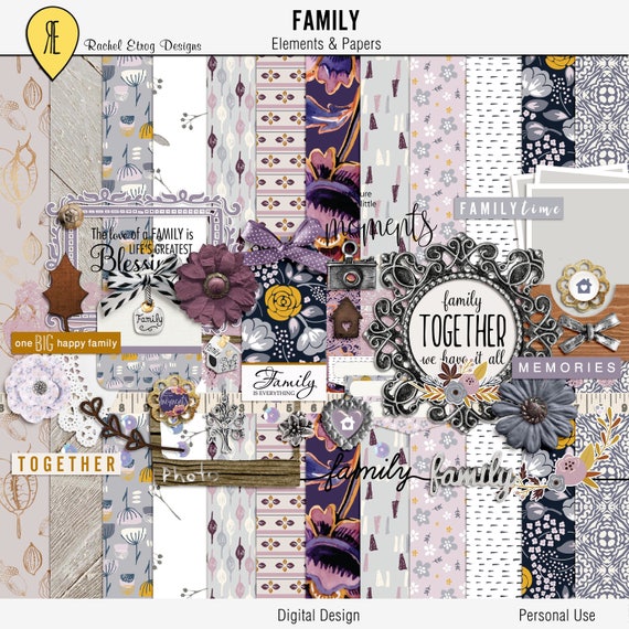 Family digital scrapbooking kits Digital Family elements | Etsy
