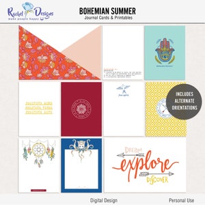 Bohemian Summer Digital Journal Cards, Boho Printable Pocket Cards ...