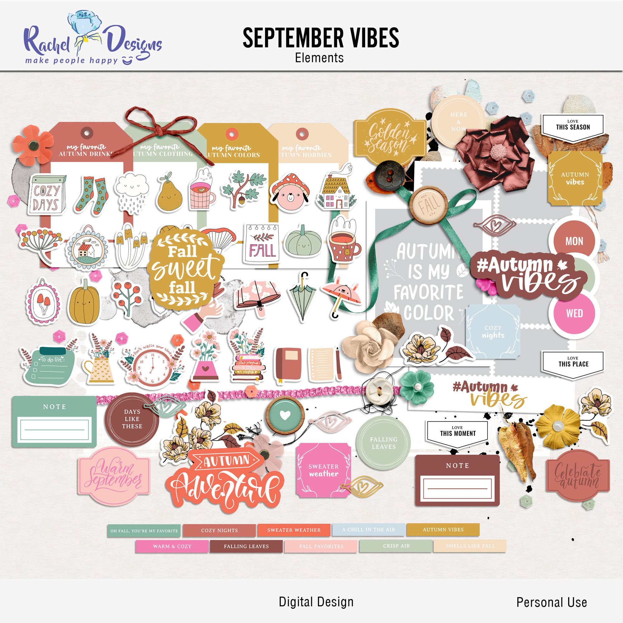 September Vibes Digital Scrapbook Collection, Autumn Digital Elements ...