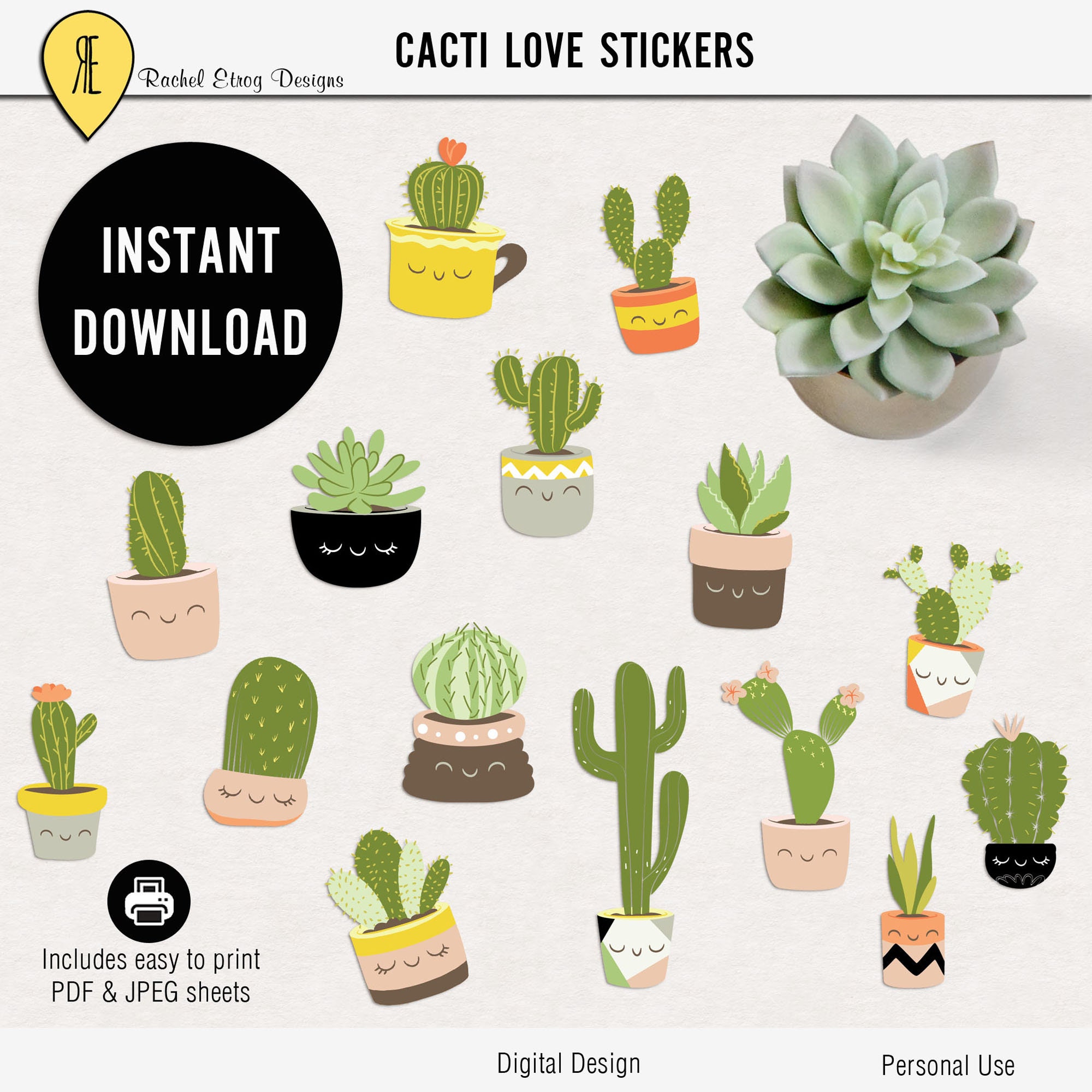 Paper Stickers, Labels & Tags Cactus Printable Stickers Sheet Cute ...
