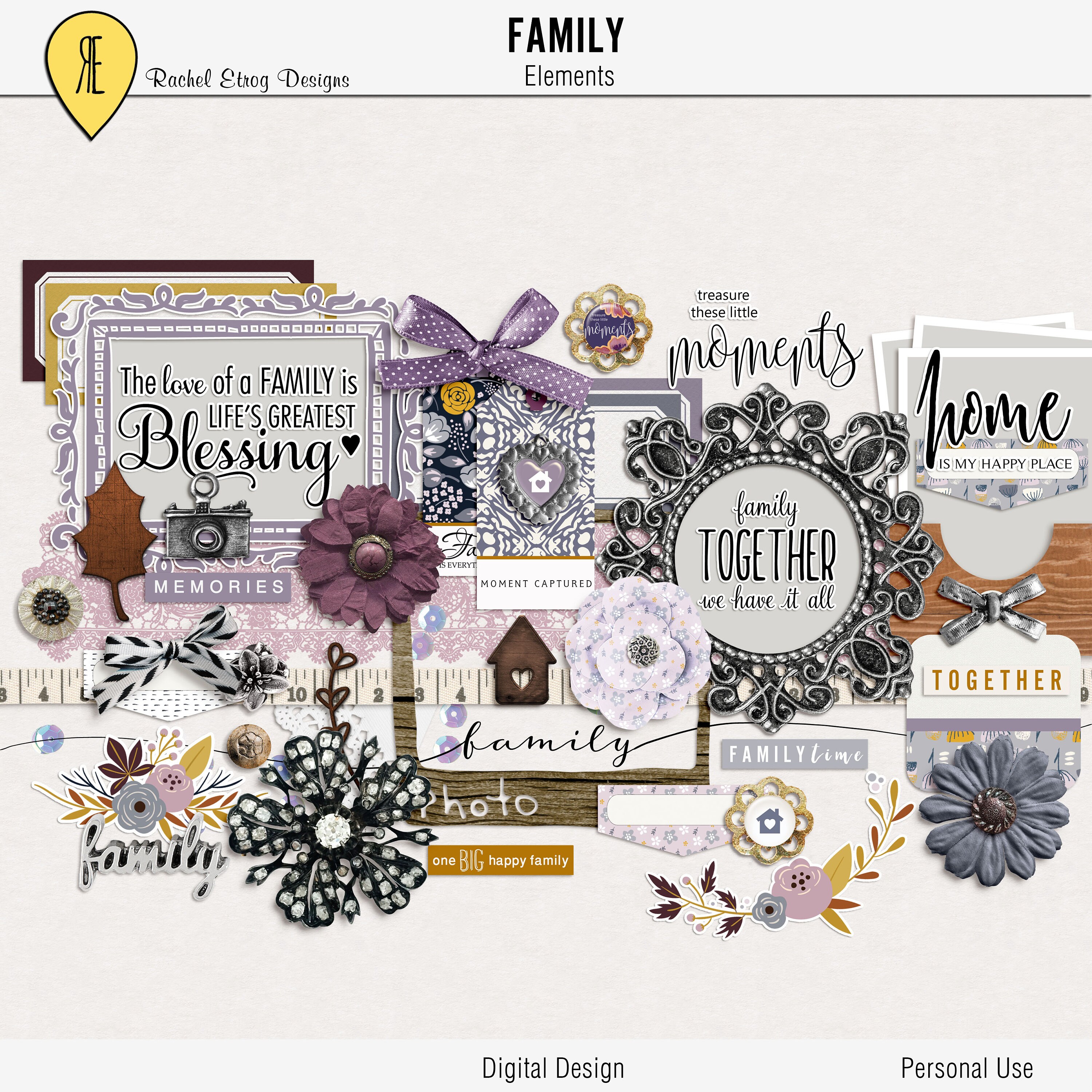 Family Digital Scrapbooking Kits, Digital Family Elements, Family ...