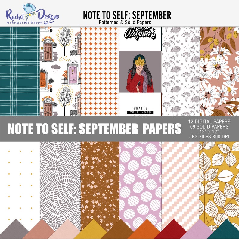 Note to Self September Digital Paper Pack, Autumn Digital Paper Pack ...