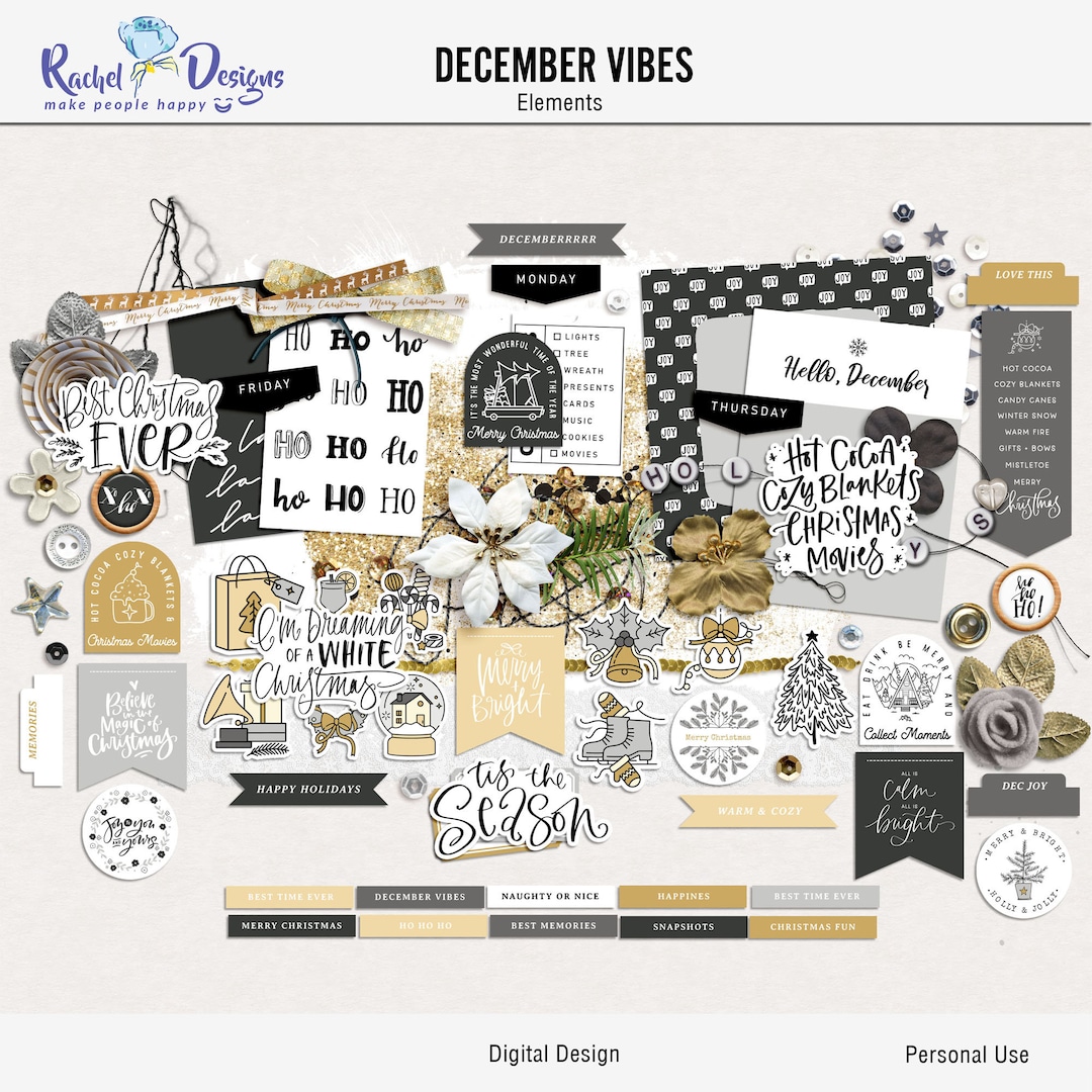 December Vibes Digital Scrapbooking Elements, Christmas Printable ...