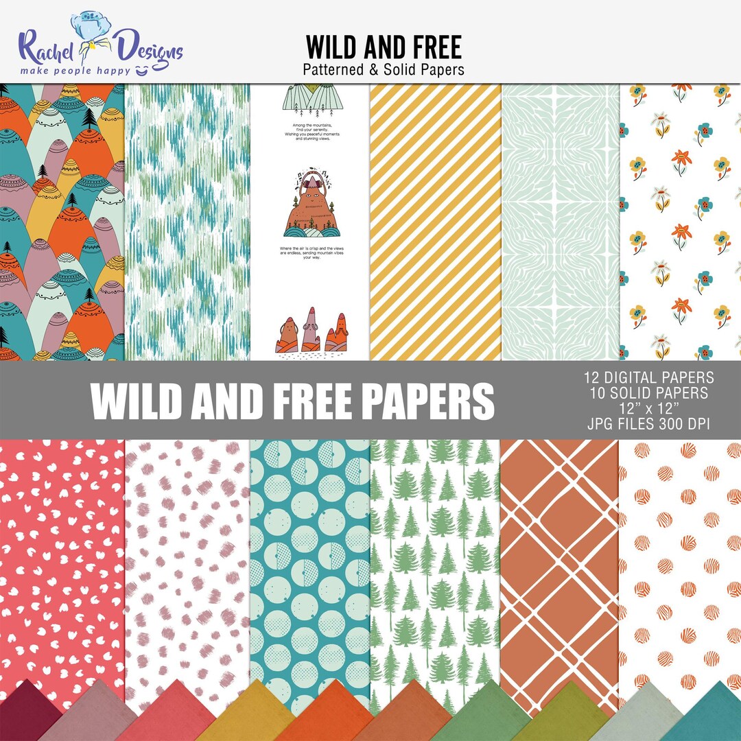 Wild and Free Digital Scrapbook Paper, Boho Travel Digital Paper, Boho ...