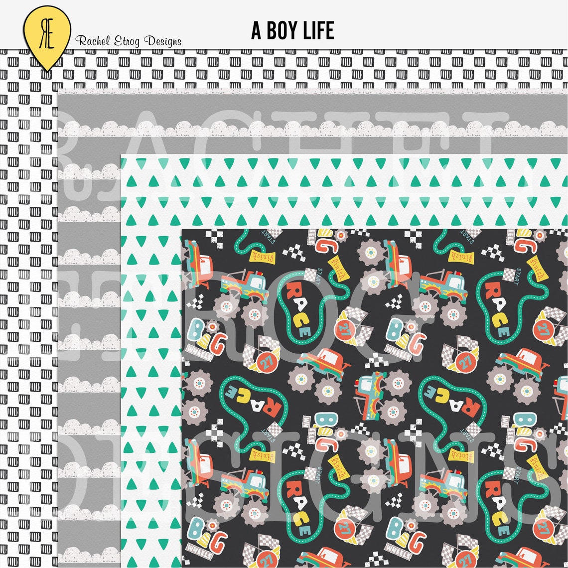 A Boy Life Digital Paper Pack Printable Boys Scrapbook | Etsy