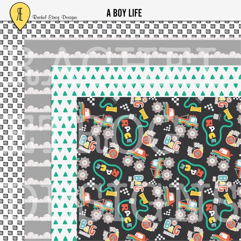 A Boy Life Digital Paper Pack, Printable Boys Scrapbook Papers, Kids ...
