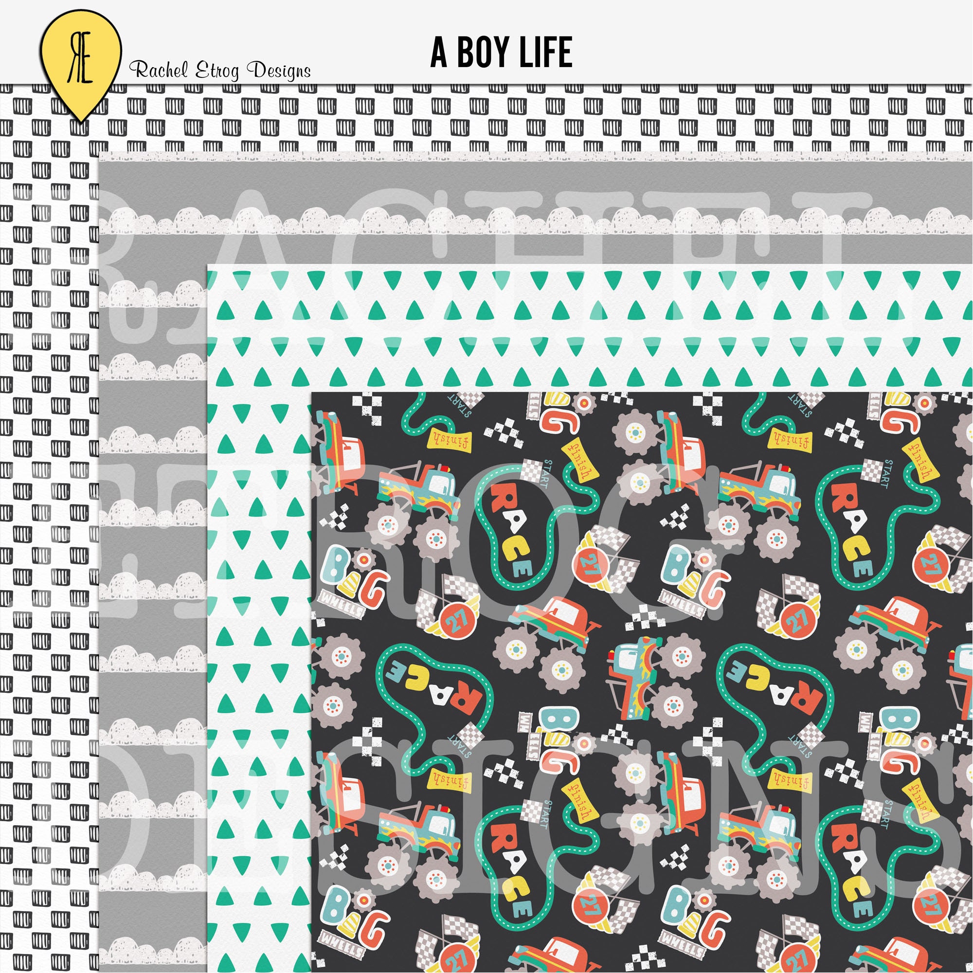 A Boy Life Digital Paper Pack, Printable Boys Scrapbook Papers, Kids ...