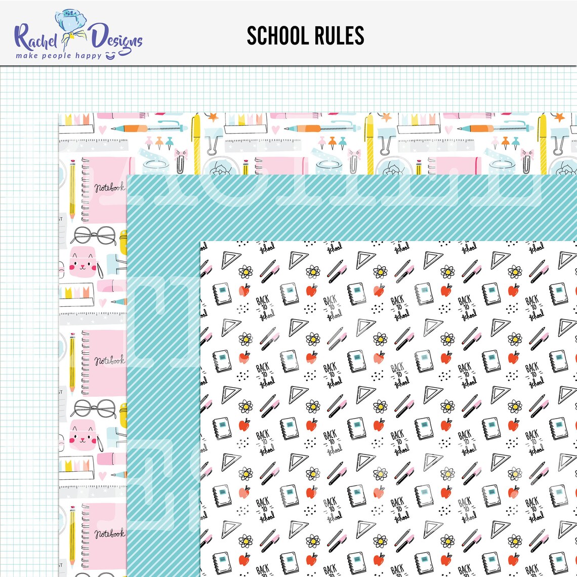 School Rules Digital Scrapbooking Papers, Digital School Paper Pack ...