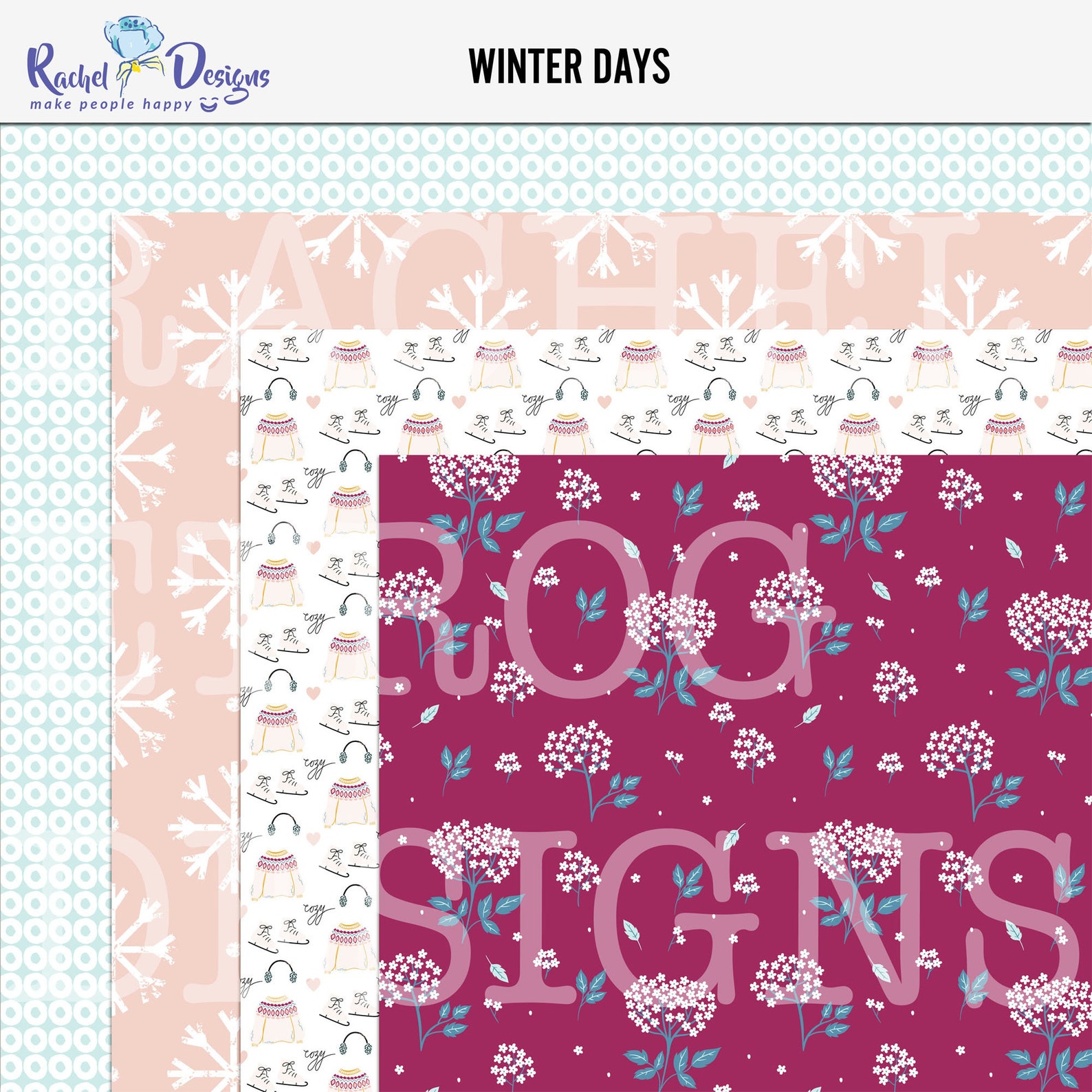 Winter Days Digital Scrapbooking Kit, Winter Printable Pattern Papers ...