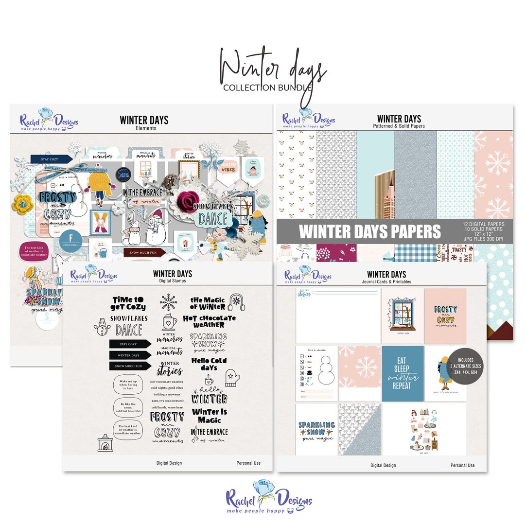 Winter Days Digital Scrapbook Collection, Winter Digital Elements and ...