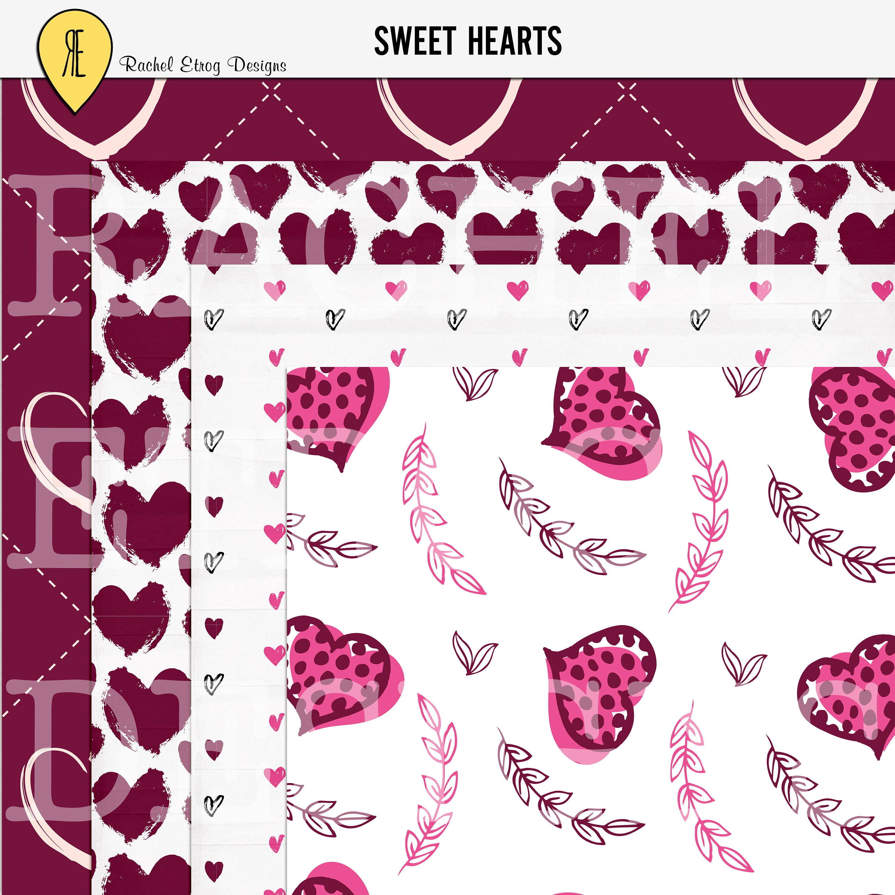 Heart Digital Papers, Valentine's Digital Paper, Love Digital Paper ...