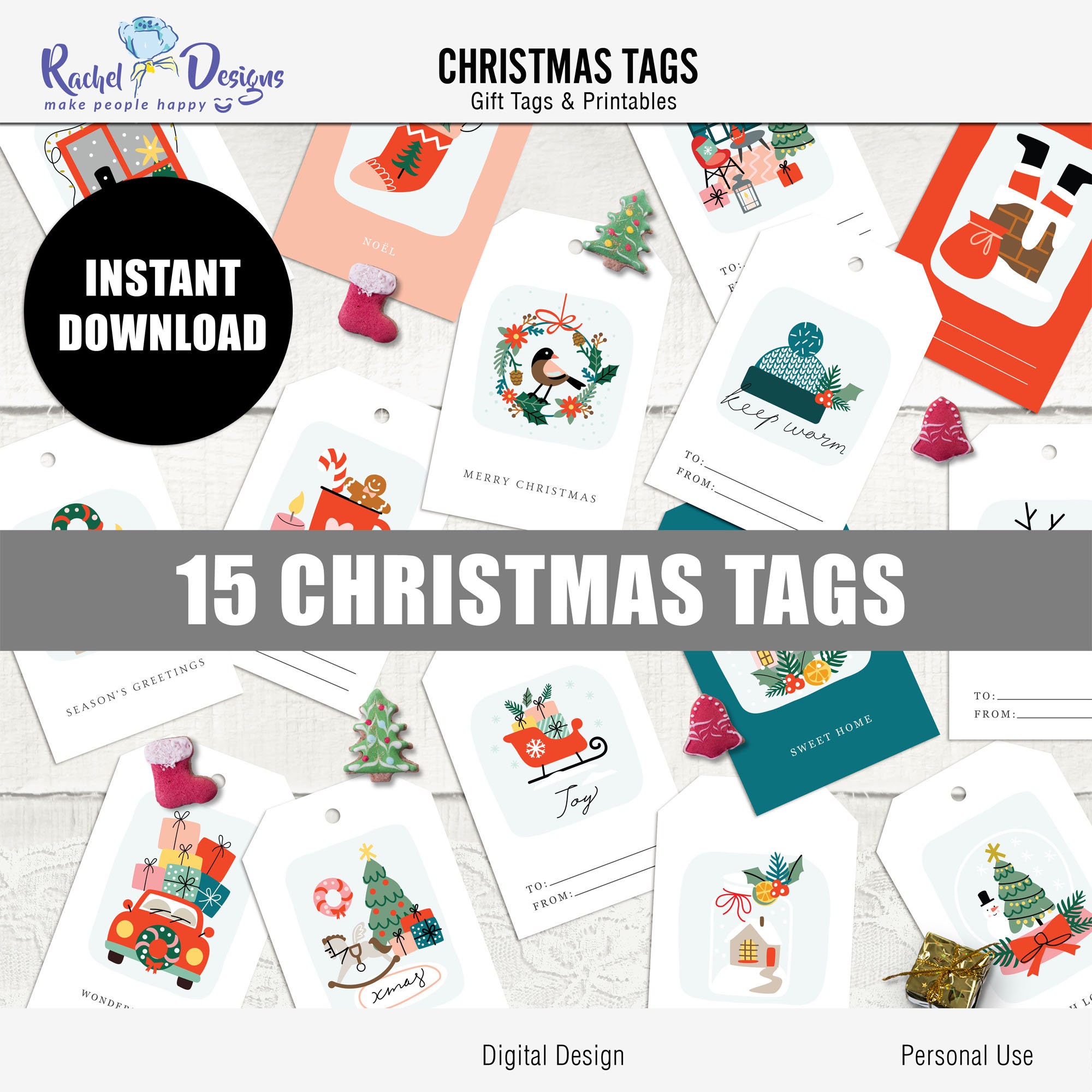 Christmas Printable Gift Tags, Digital Modern Christmas Gift Tags ...
