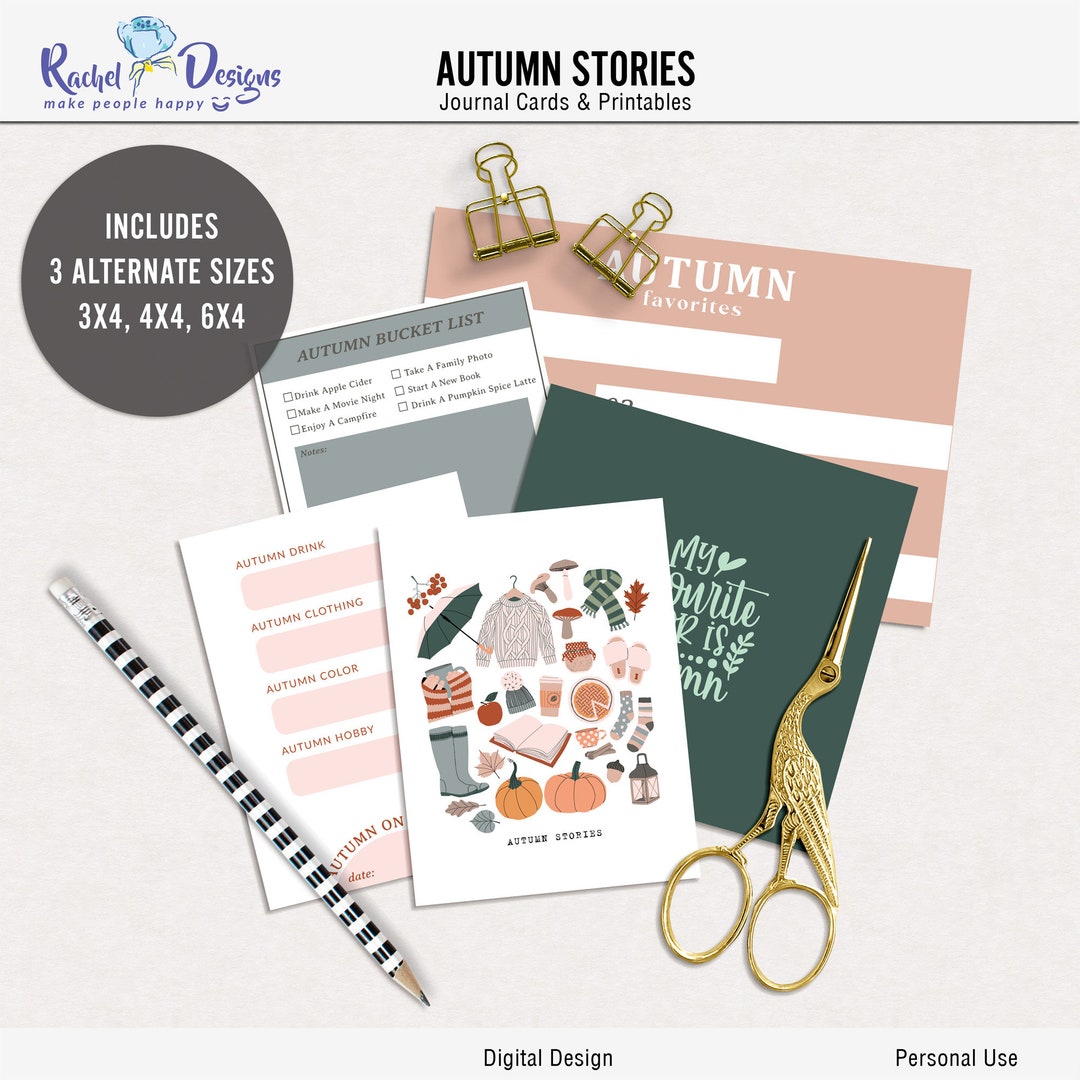 Autumn Stories Digital Journal Cards, Printable Autumn Project Life ...