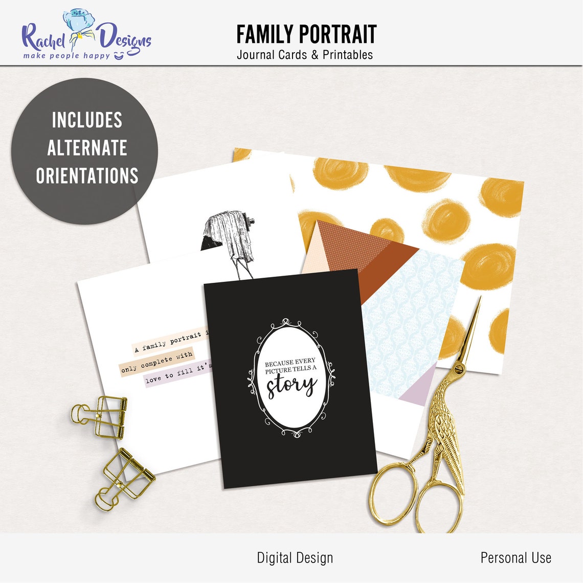 Family Portrait Digital Journal Cards, Printable Family Project Life ...