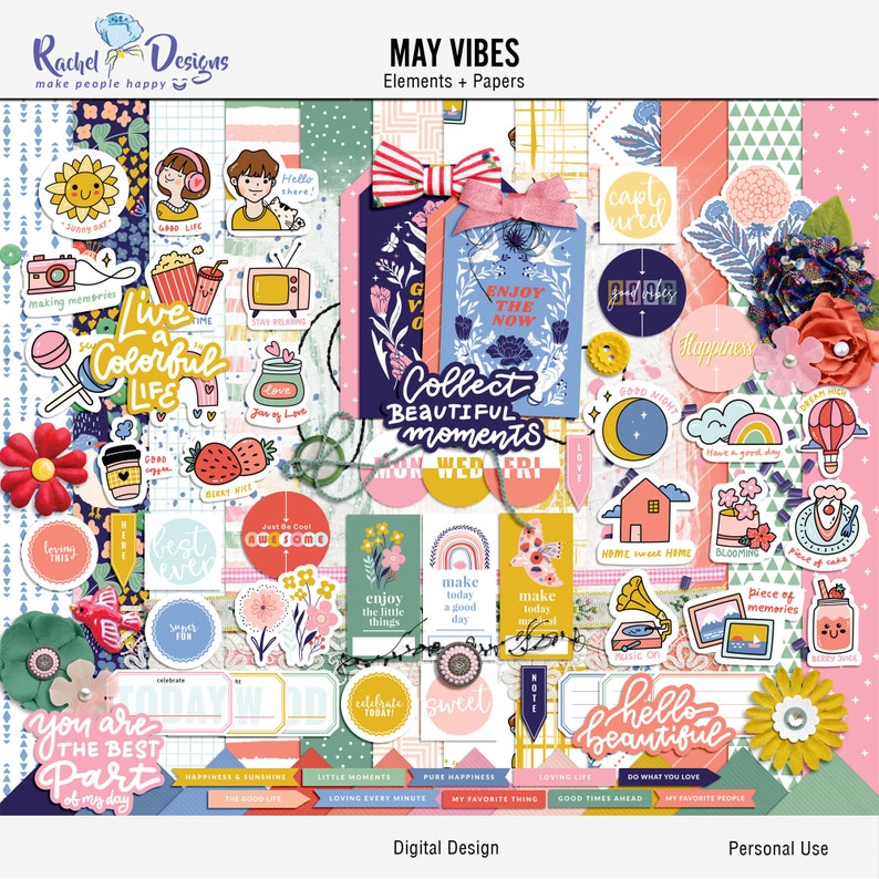 May Vibes Digital Scrapbooking Kit, Spring Printable Pattern Papers ...