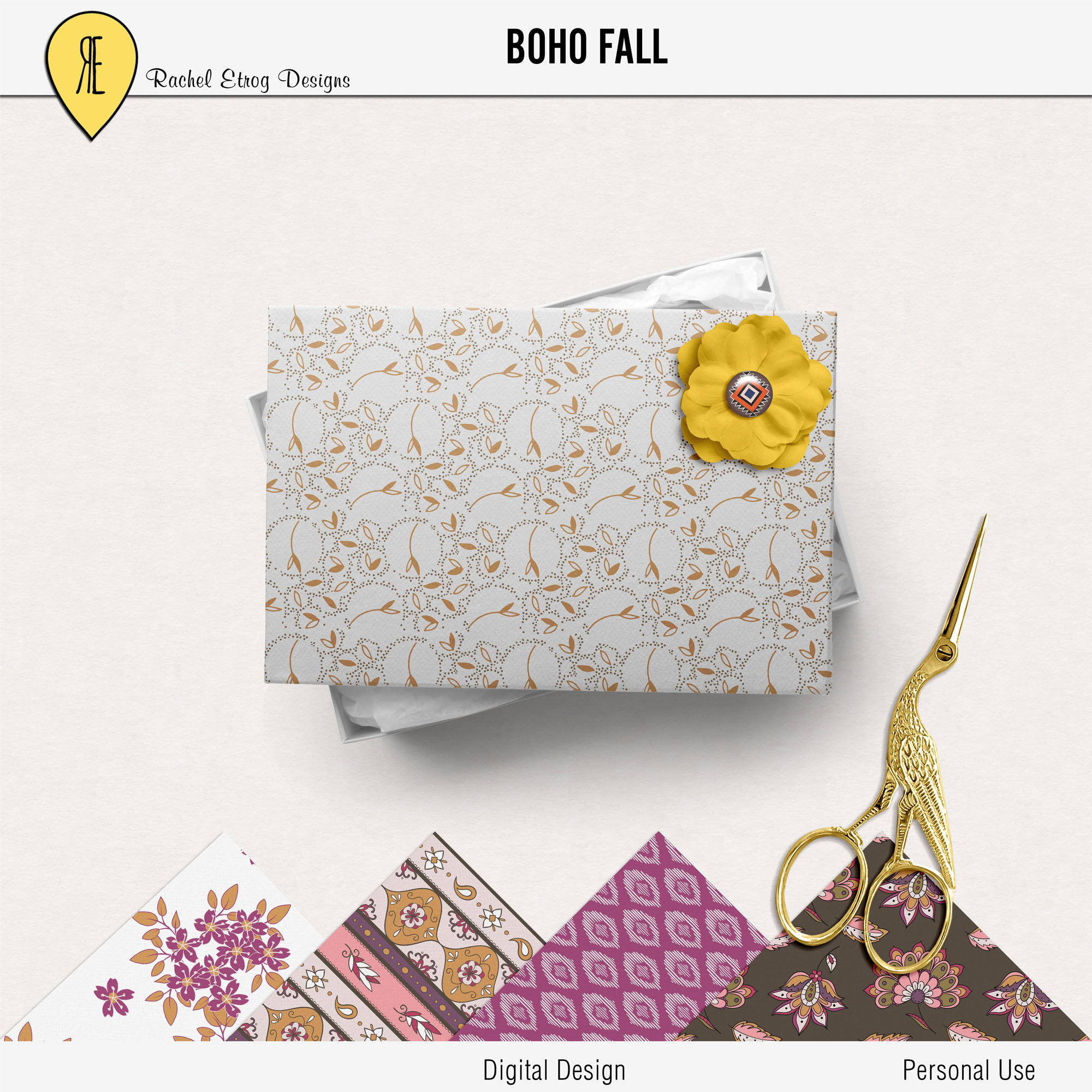 Boho Fall Digital Paper Pack, Printable Autumn Papers, Digital ...