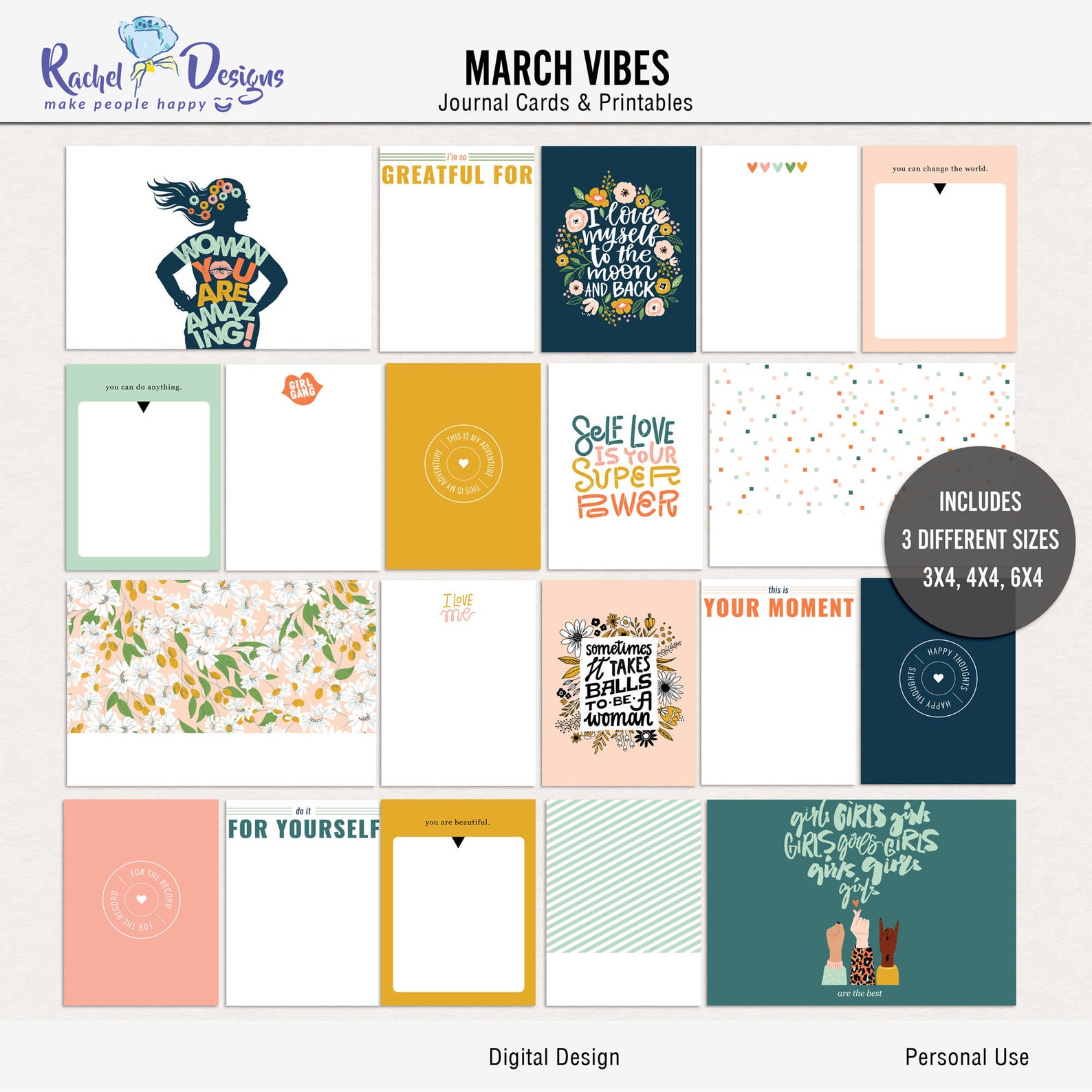 March Vibes Digital Scrapbook Collection, Women's Day Digital Elements ...