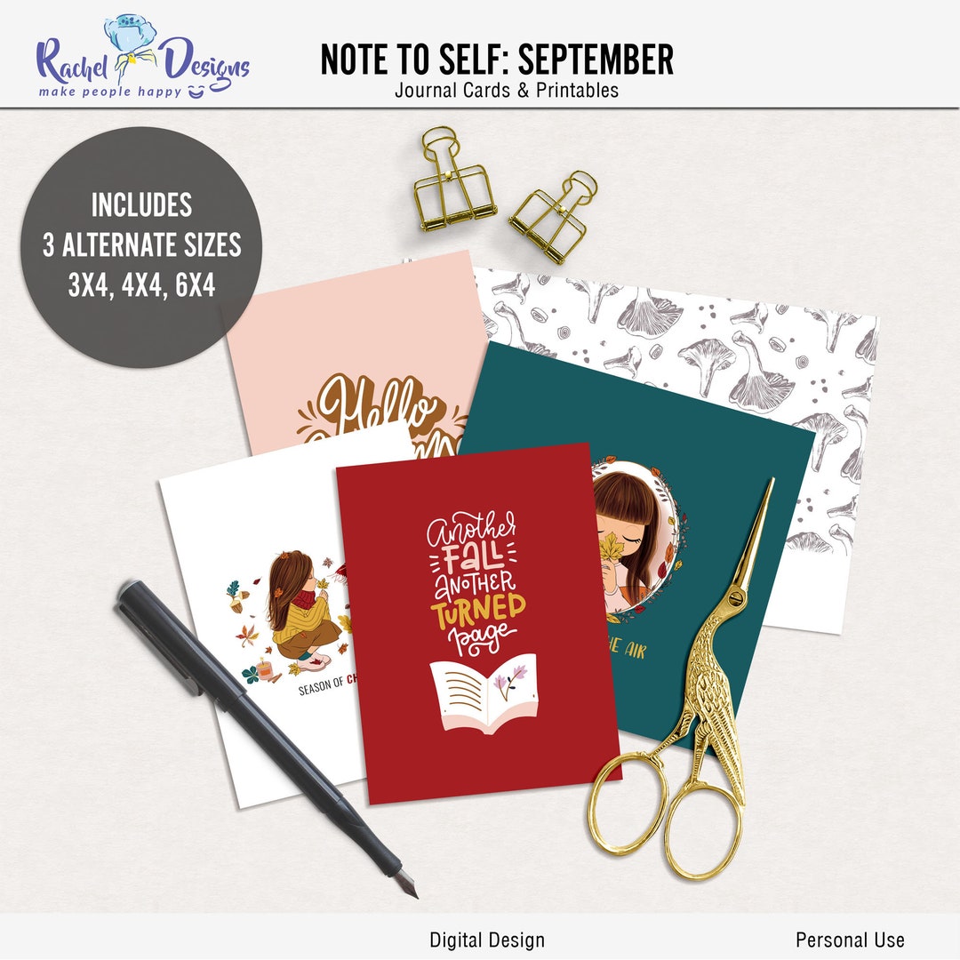 Note to Self September Digital Journal Cards, Printable Pocket Cards ...