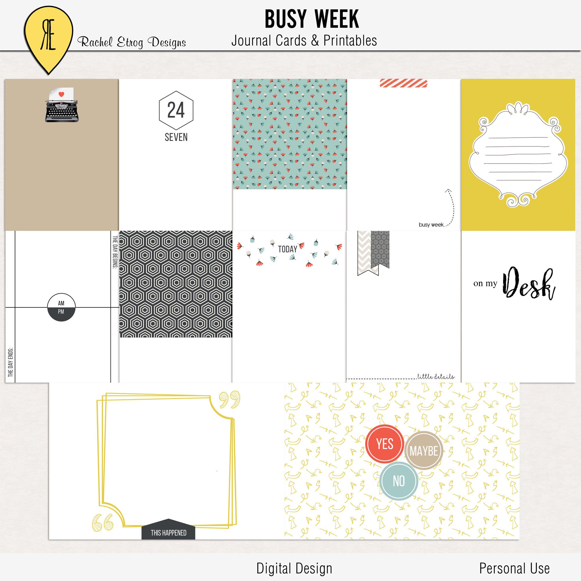 Everyday Digital Journal Cards, Busy Week Digital Journal Cards ...