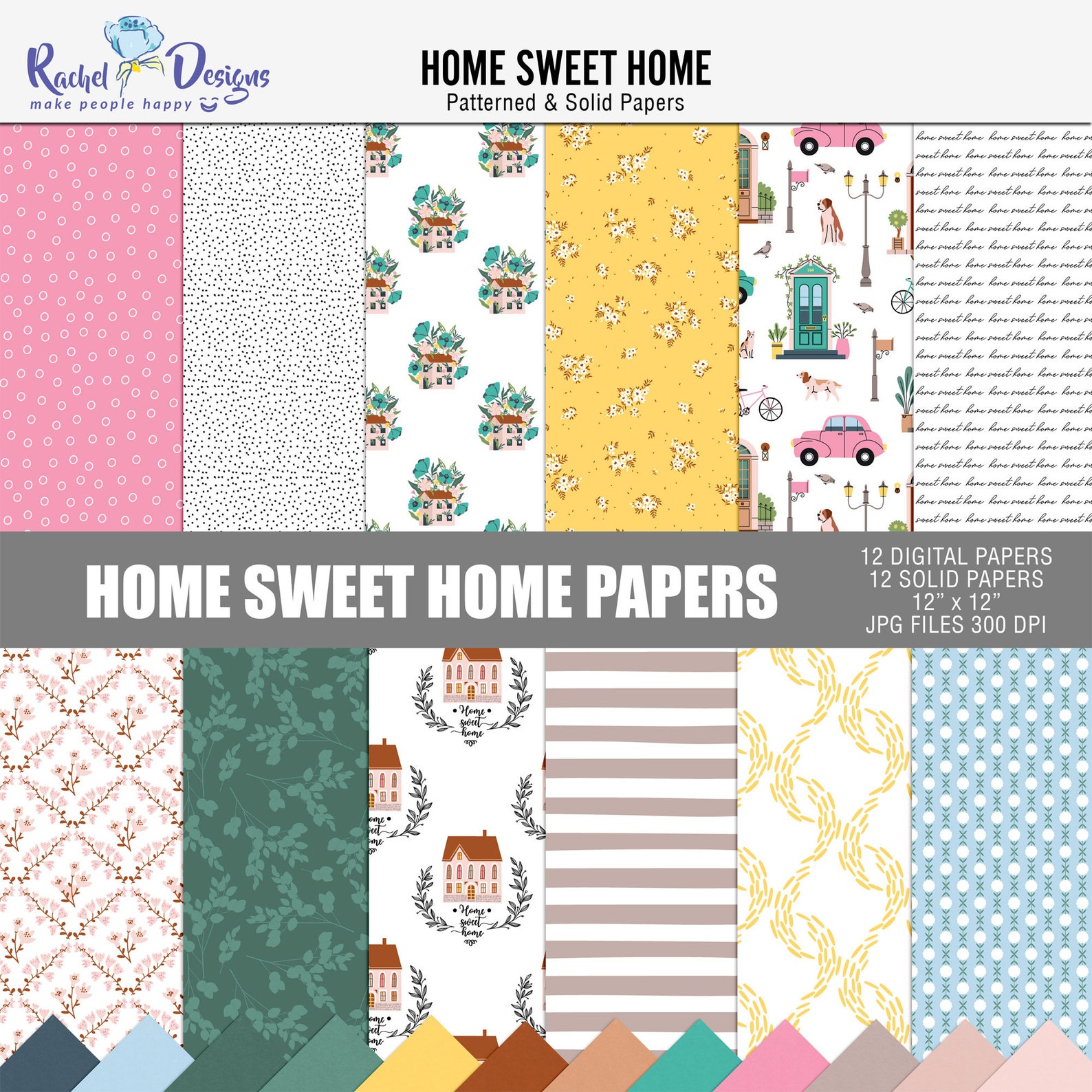Home Sweet Home Digital Paper Pack, Printable Home Papers, Family ...
