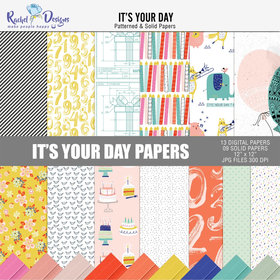It's Your Day Digital Scrapbook Paper, Birthday Printable Decor Papers ...