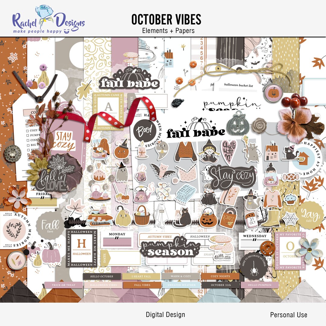 October Vibes Digital Scrapbooking Kit, Digital Autumn Craft Papers ...