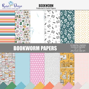 Bookworm Digital Paper Pack, Printable Books Papers, Digital Books ...