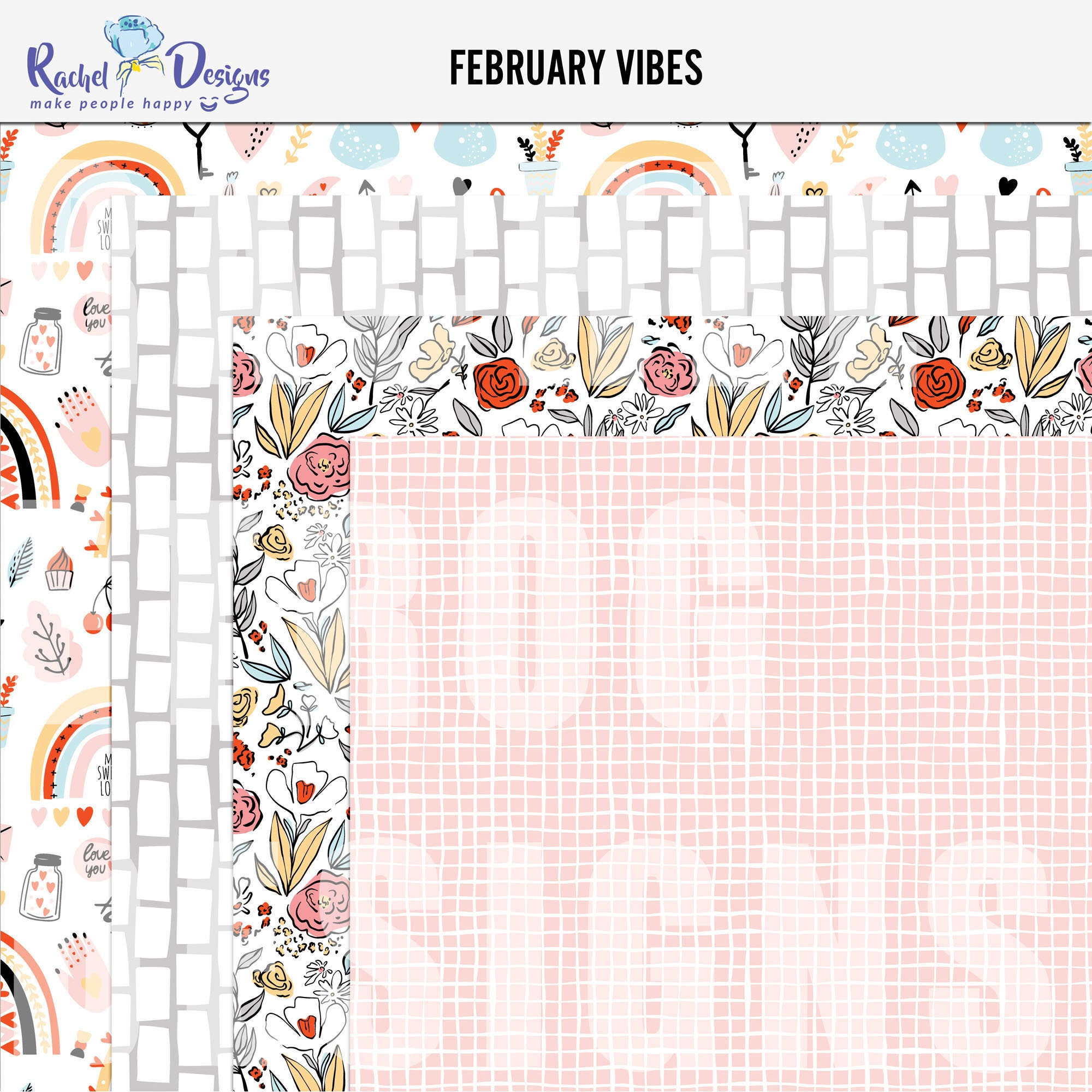 February Vibes Digital Scrapbook Collection, February Digital Elements ...
