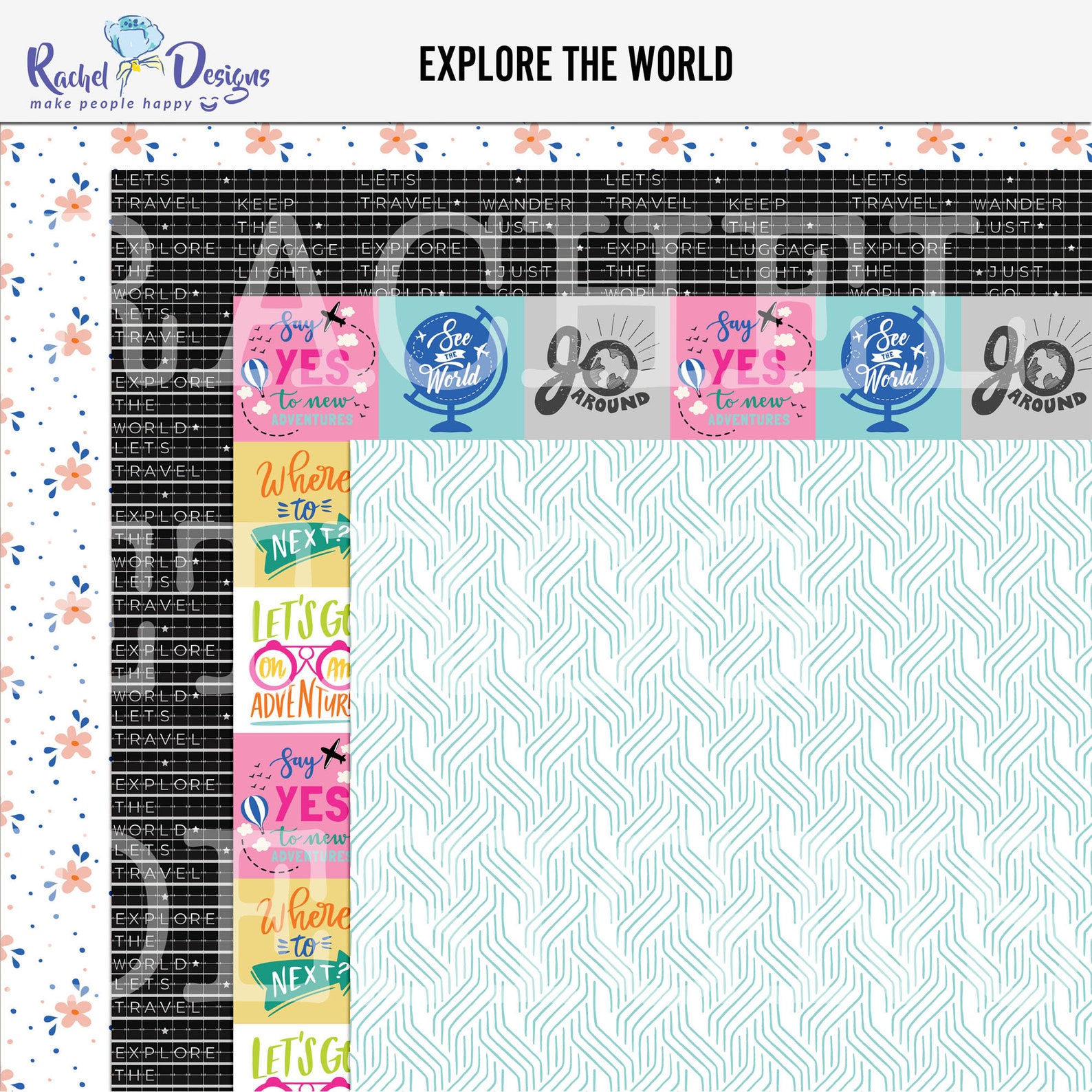 Explore the World Digital Paper Pack, Printable Travel Papers, Digital ...