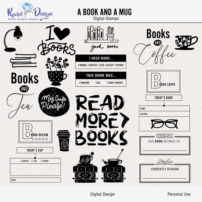 A Book and a Mug Digital Scrapbooking Collection Reading - Etsy Israel
