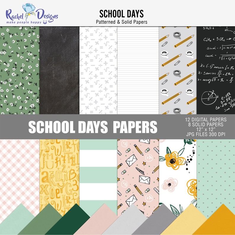 School Days Digital Scrapbooking Papers, Digital School Papers Pack ...