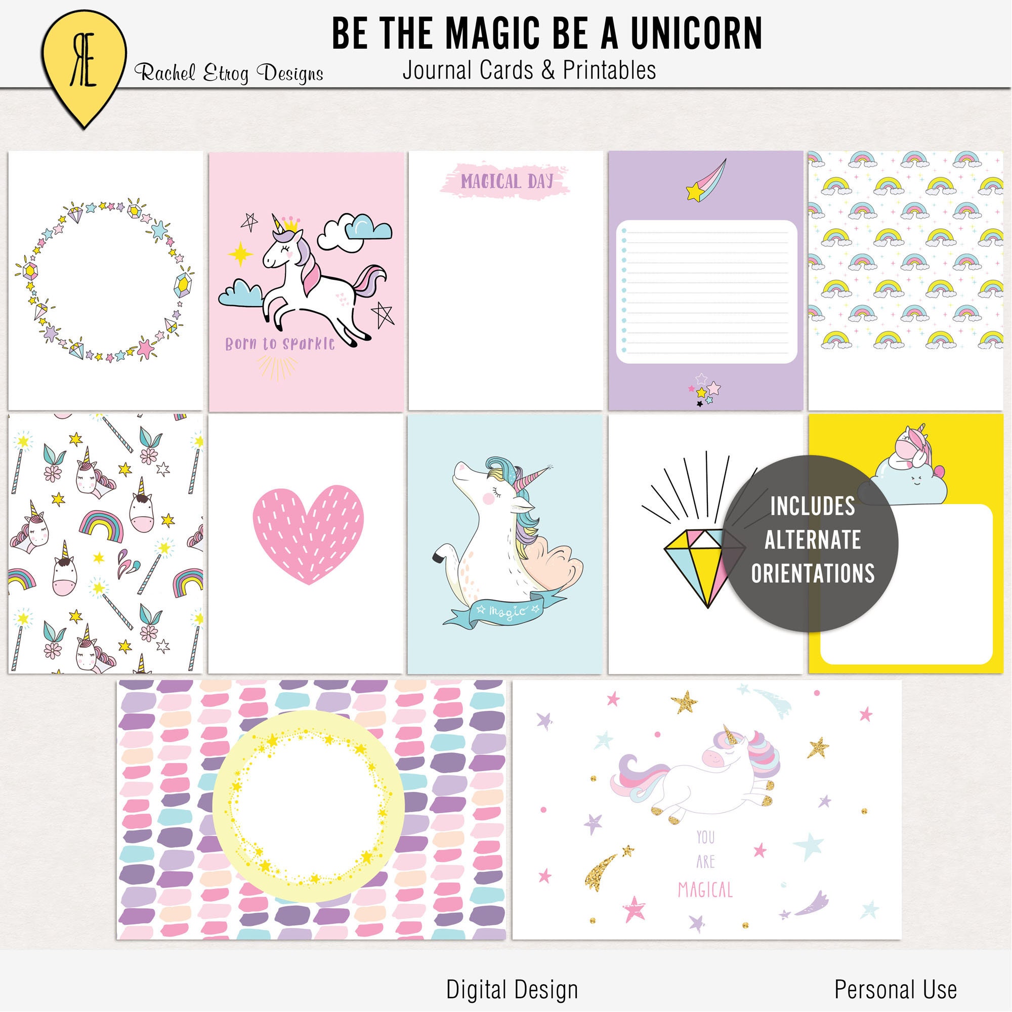 Printable Be the Magic Be a Unicorn Journal Cards, Digital Unicorn ...