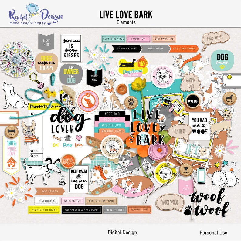 Live Love Bark Digital Scrapbooking Kit, Abstract Printable Pattern ...