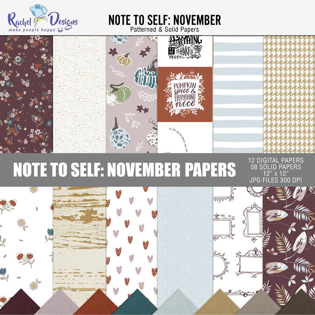 Note to Self November Digital Paper Pack, Autumn Digital Paper Pack ...