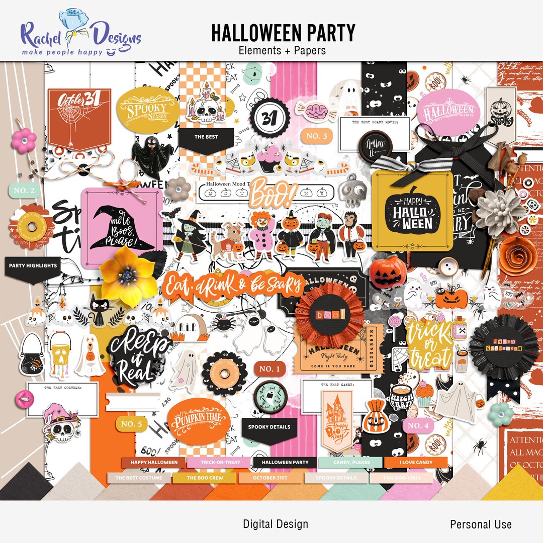 Halloween Party Digital Scrapbook Kit, Halloween Digital Mix Media ...