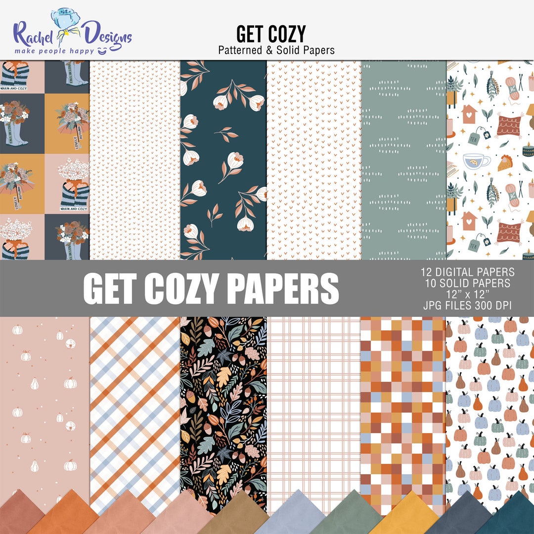 Get Cozy Digital Paper Pack, Autumn Papers, Fall Digital Scrapbook ...