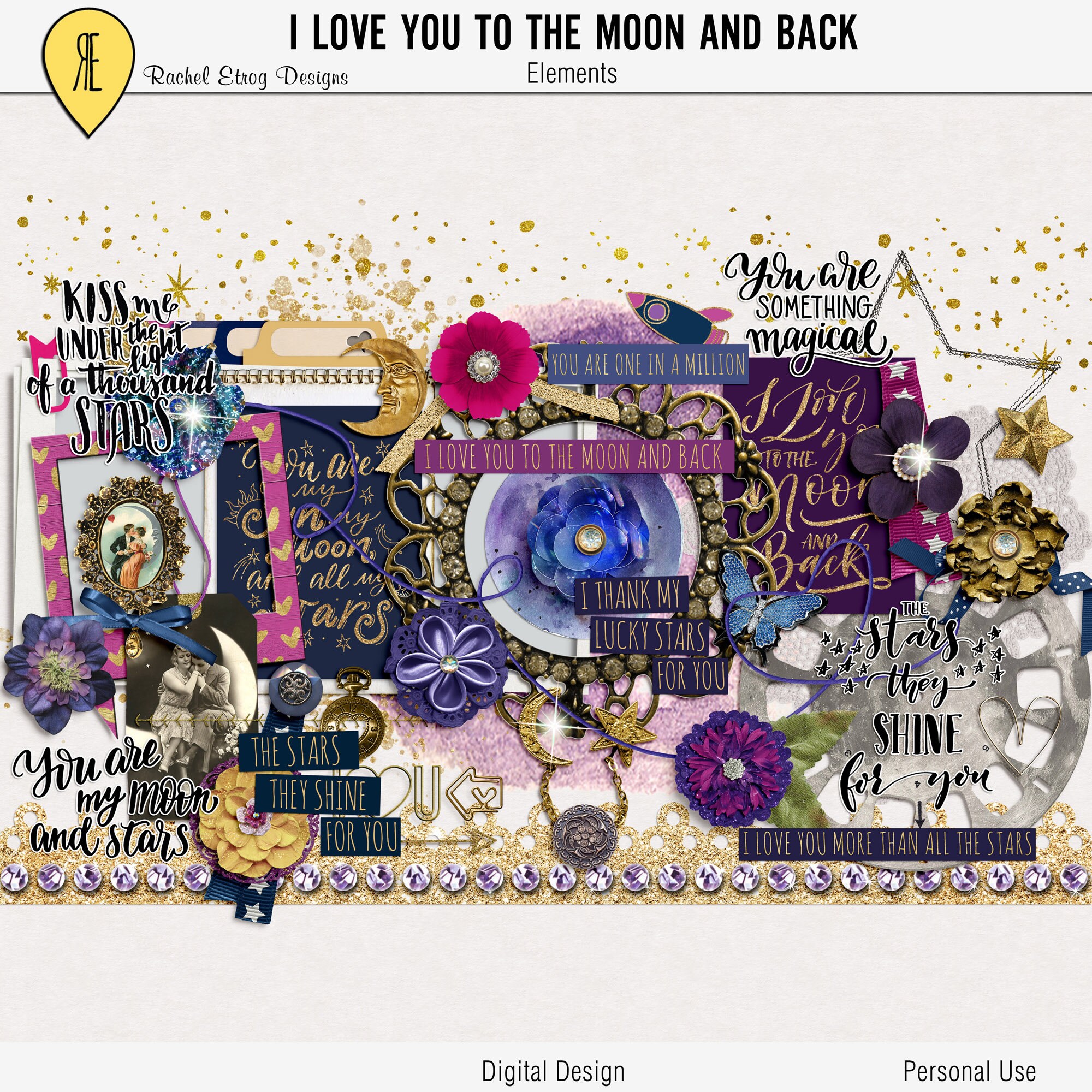 Love You to the Moon and Back Scrapbook Kit, Love Digital Scrapbooking ...