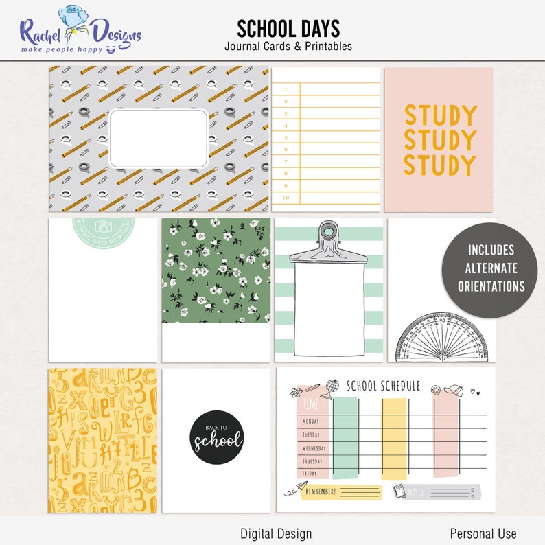 School Days Digital Journal Cards, School Printable Pocket Cards ...